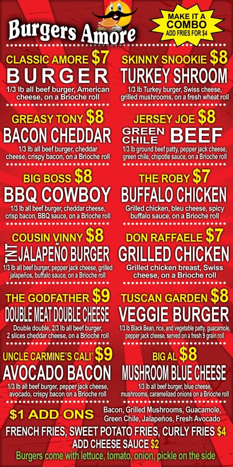 Menu - Burgers Amore